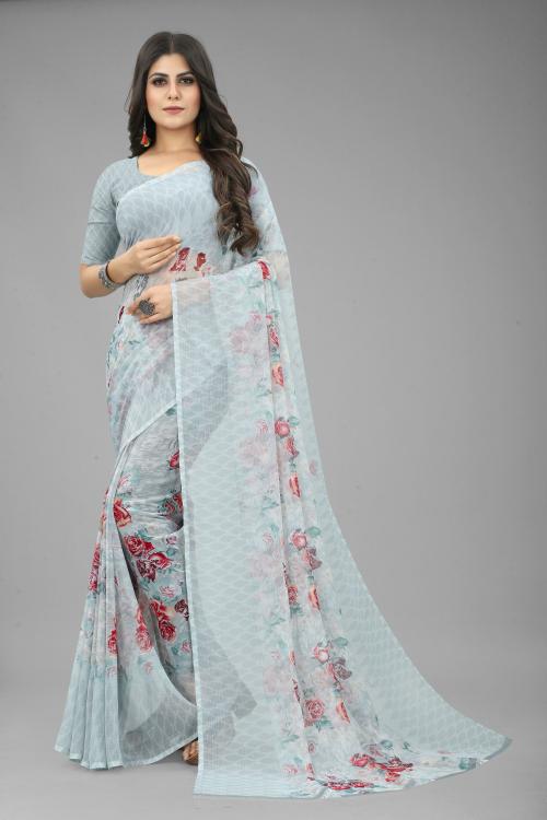Buy NISHA CREATION Women Grey Floral Chiffon Single Saree Online at ...