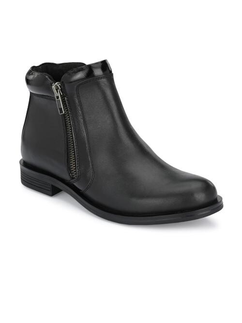 Buy Delize Black women flat leather ankle boots Online at Best Prices ...