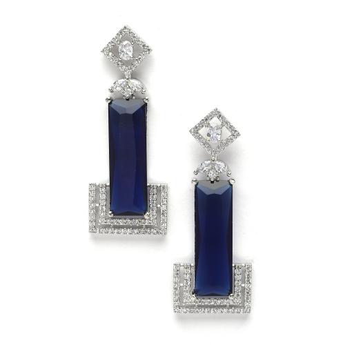 Buy ZENEME Rhodium-Plated Navy Blue American Diamond studded ...