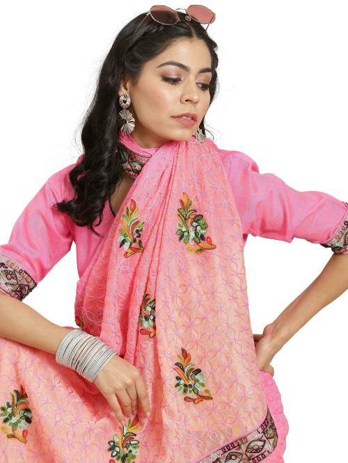 Buy Serona Fabrics Women Pink Self Design Chiffon Regular Saree Online ...