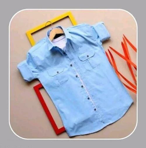 Buy NUMERO-CLOTHES FASHION Men Blue Solid Cotton Blend Casual Shirts ...