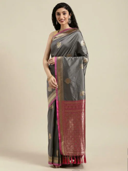 Buy VASTRANAND Women Grey Silk Blend Woven Design Saree Online at Best ...