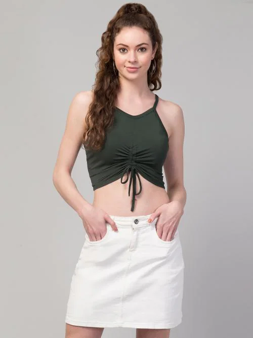 Buy StylzIndia - Girls Strings Solid Crop Top - Dark Green - S Online ...