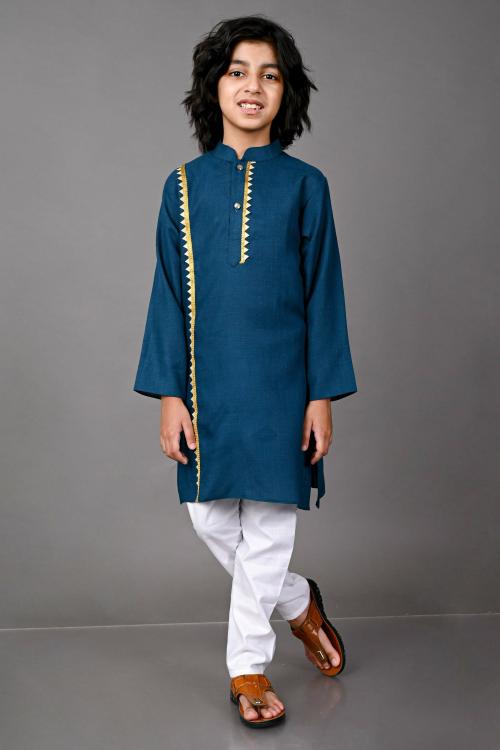 Buy Vesham Boys Dark Blue Self Design Cotton Blend Single Ethnic Sets ...