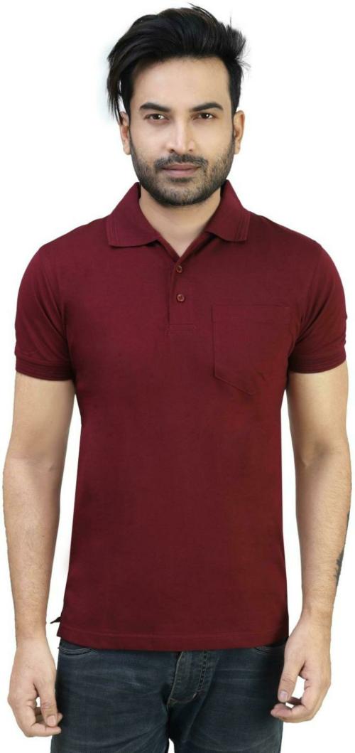 Buy Alarm Men Maroon Solid Pure Cotton Polo T-shirt (XL) Online at Best ...