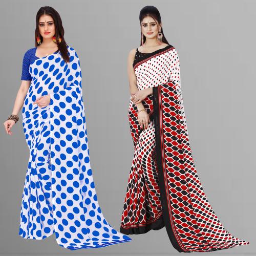 Buy Anand Women Multicolor6 Self Design Pattern Georgette Pack of 2 ...