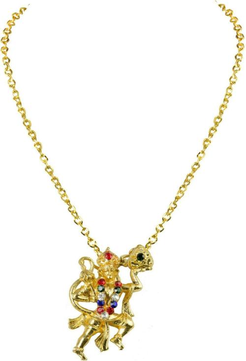 Buy Waama Jewels Gold Plated Brass AD Studded God Hanuman Ji Locket Pendant With Chain For Men ...