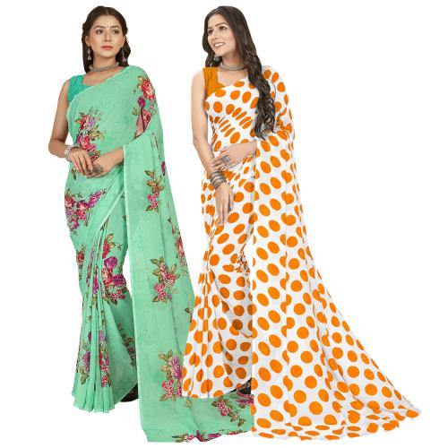 Anand Women Multicolor7 Self Design Pattern Georgette Pack of 2 Saree ...