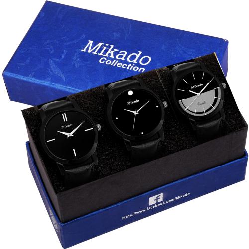 Buy Mikado Analog Black Watch For Men ,Pack Of 3 Online at Best Prices ...