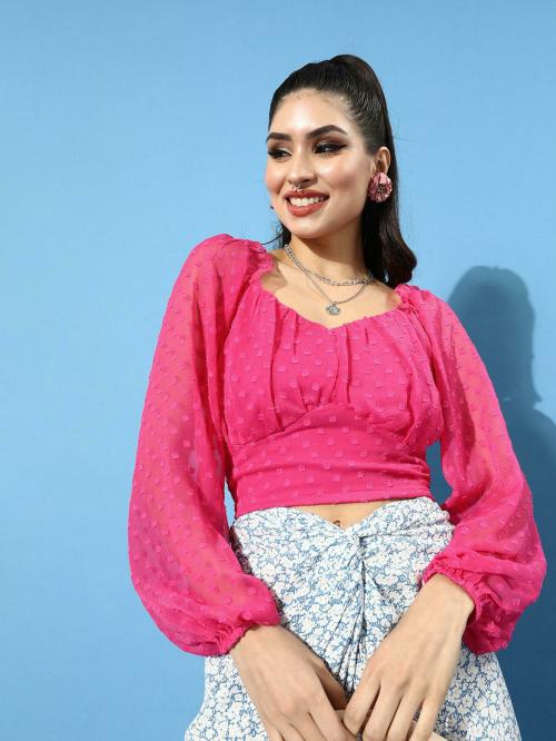 Buy plusS Women Pink Self Design Top Online at Best Prices in India ...