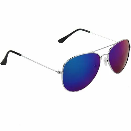 Buy Blue Lens Silver Frame Aviator Sunglasses for Men and Women Online ...