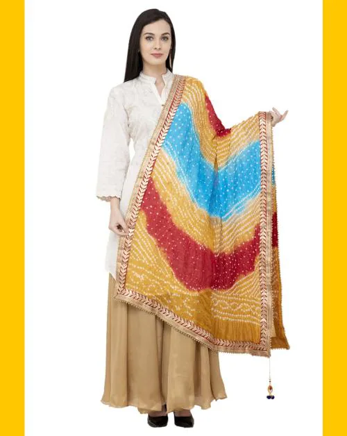 Buy A R Silk Bandhej Multi Gota Fancy Dupatta Color Multi color Dupatta ...