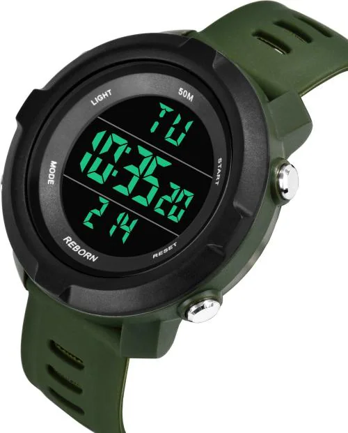 Buy Reborn Digital Watch Black Dail Green Strap Wrist Digital Watch for ...