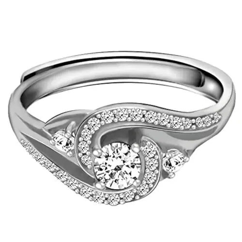 Buy Giva Sterling Silver Adjustable Zircon Swirl Ring Online at Best ...