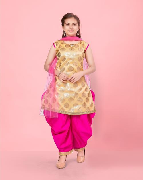 Buy Aarika Girls Gold Color Embellished Kurti Patiala Set Online at ...