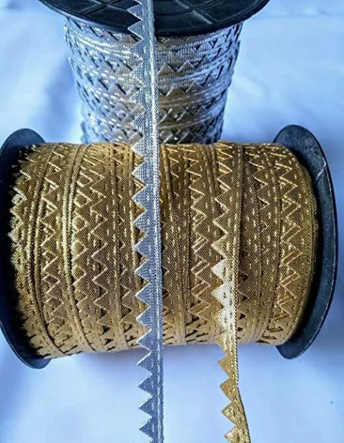 Buy Yogeshvar Creation Gold and Silver Silk Samosa Lace Reel (Pack of 1 ...