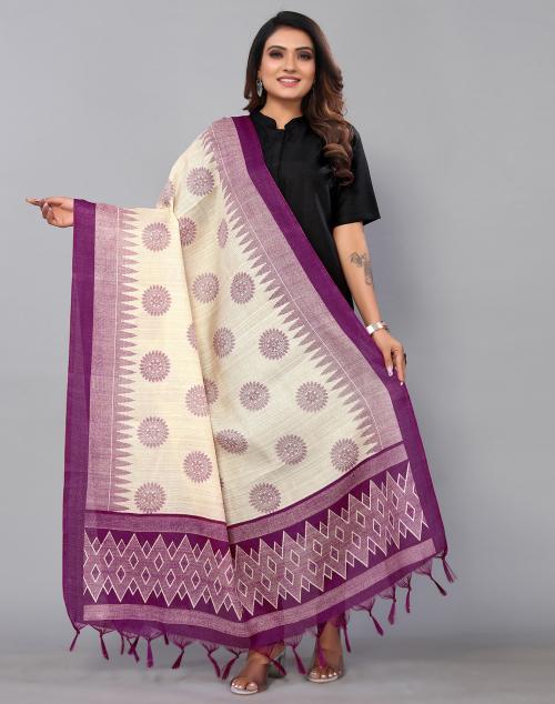 Buy Siril Women's Purple Color Printed Khadi silk Dupatta Online at ...