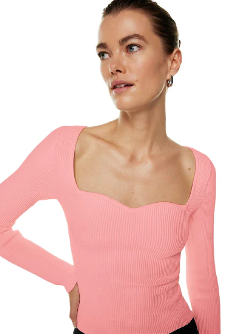 Buy PATACHI Heart Neck Extended Sleeves Ribbed Tops for Women Online at ...