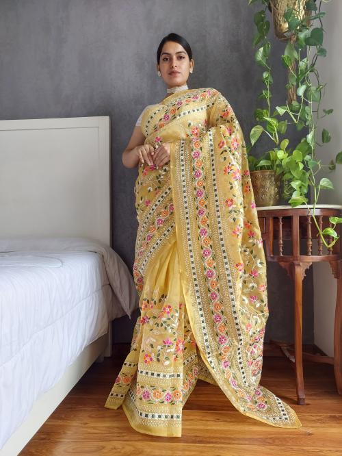 Buy SATYAM COLLECTION PURE SOFT KHADI SILK SAREE WITH HEAVY EMBROIDERY TREAD WORK AND ATTACHED ...