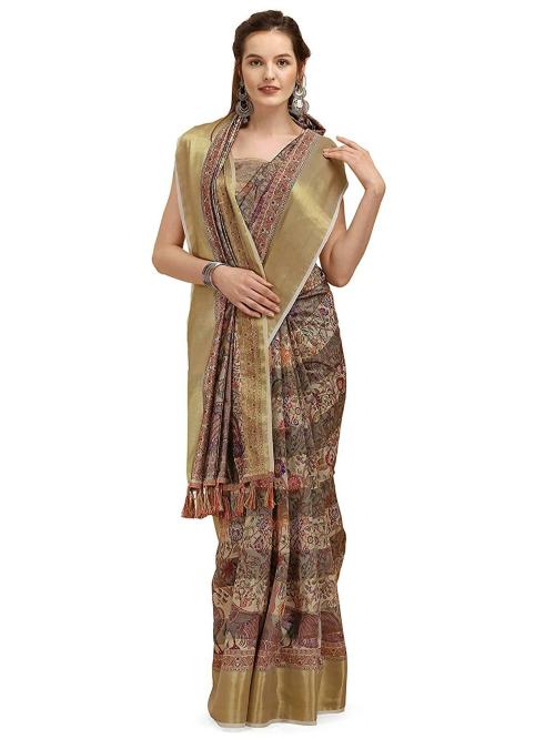 Buy Dungrani Multicolor Kalamkari Silk Women Saree With Blouse Pic ...