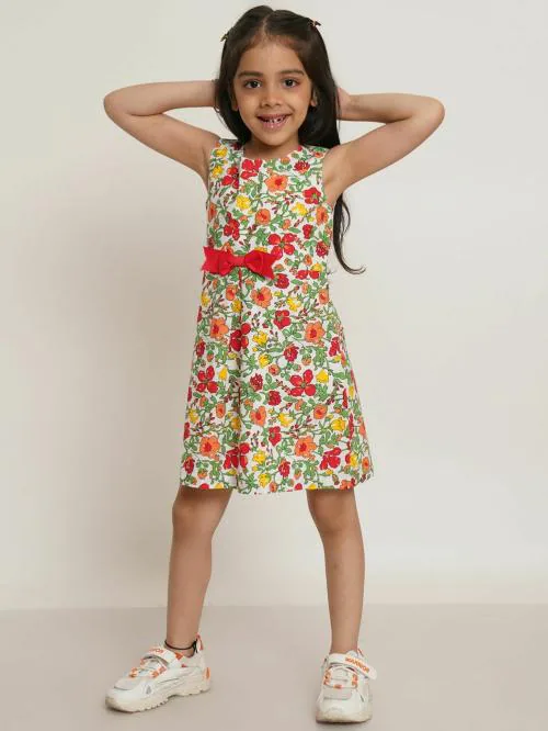 Buy Creative Kids Girl Red & Green Floral Print A-Line Dress Online at ...