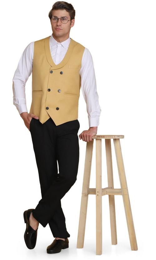 Buy TAHVO Men Gold Solid Viscose Rayon Ethnic Jacket and Trouser Set ...