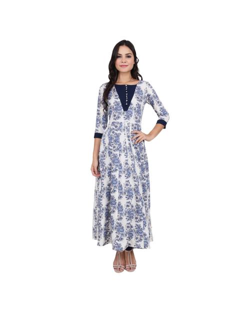 Buy Fabster Printed Three Quarter White Anarkali Crepe Kurti Online at ...