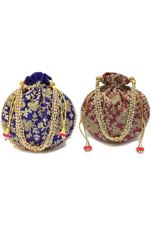 Buy Binori Royal Blue and Maroon Rajasthani Style Royal Clutch Silk ...