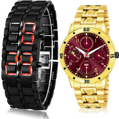 Buy GROOT Classical Italian Designer Led Matel And Gold Chain Black And ...