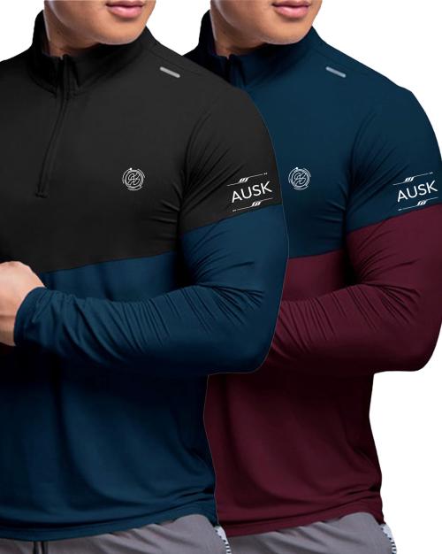 Buy Ausk Self Design Multicolor & Teal Blue High Neck Full Sleeve ...