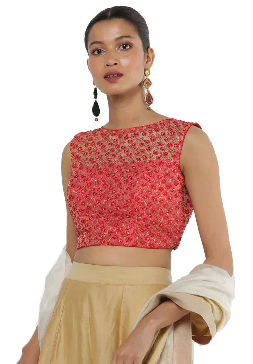 Buy Salwar Studio Women's Red Net Back Open Readymade Saree Blouse Online at Best Prices in ...