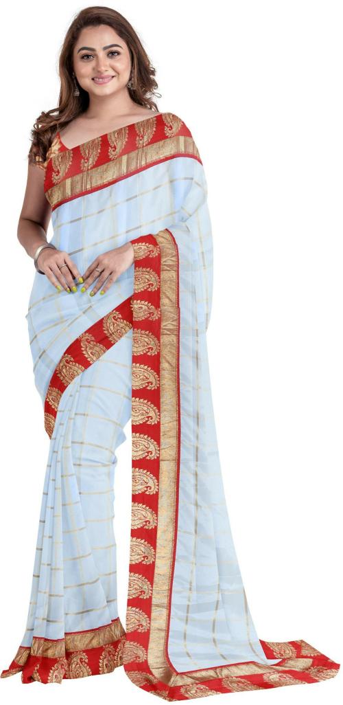 Buy Achira Tex Women Red, White Self Design, Temple Border Silk Blend ...