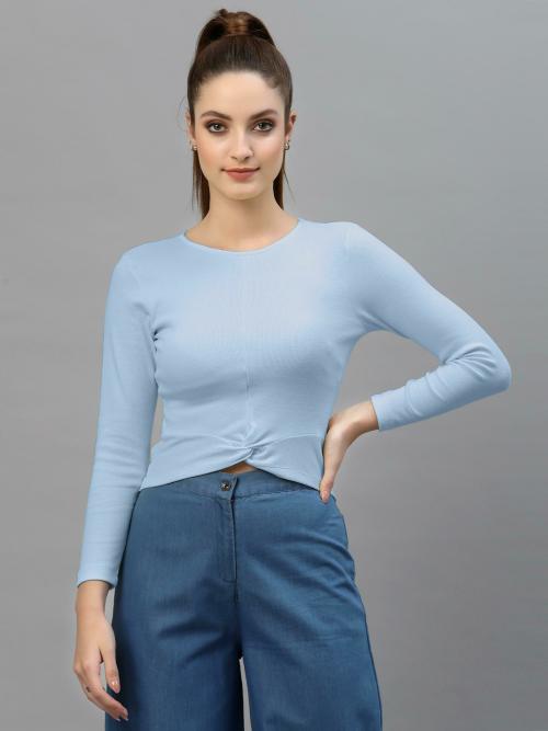 Buy FBAR Women Turquoise Solid Cotton Blend Top (S) Online at Best Prices in India - JioMart.
