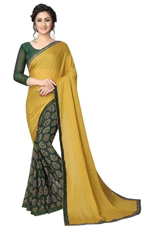 Buy Rajeshwar Fashion Women Yellow Solid Saree Online at Best Prices in ...