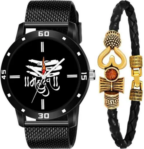 Buy CRAB Analog Black Watch And Bracelet Combo Men and Boys (CR-586+042 ...