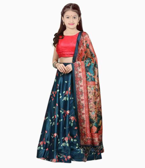 Buy Piludi Girls Blue Embroidered Art Silk Lehenga & Choli | Girls ...