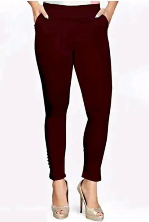 Buy 24seven FashionWomen Maroon Lycra Blend Regular Fit Trousers (30 ...