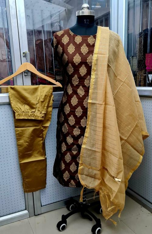 Buy sukhnath creation Women's Silk Blend Brown Straight Kutra, Pant ...