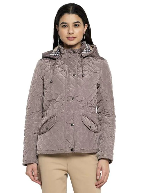 Buy Global Republic Women Brown Solid Polyester Hooded Jacket 134 ...