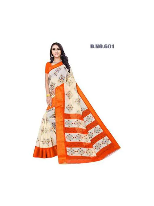 Buy Marabout Women Orange Polka Print Cotton Silk Assam Silk Saree ...
