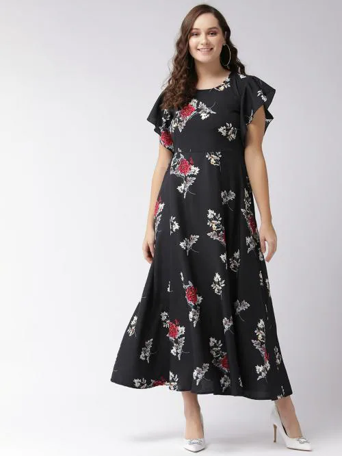 Buy U&F Women Black Floral Crepe Single Dress Online at Best Prices in ...