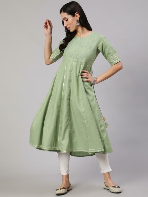 Buy Aks Green Embroidered Yoke Design Flared Anarkali Online at Best Prices in India - JioMart.