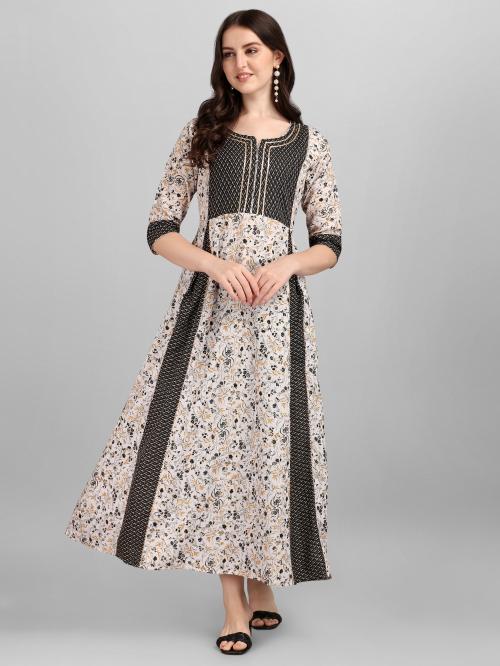 Buy Parnavi Black Cotton Printed Gown Online at Best Prices in India ...