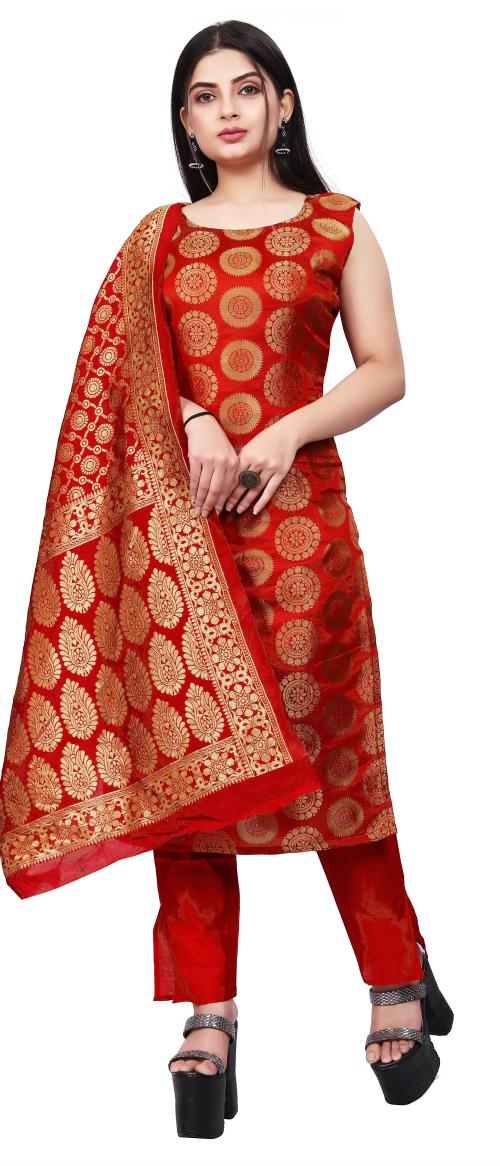 Buy sukhnath creation Women's Silk Blend Red Straight Kutra, Pant with ...