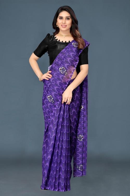 Buy Isha Trade Women Purple Self Design Georgette Daily Wear Saree ...