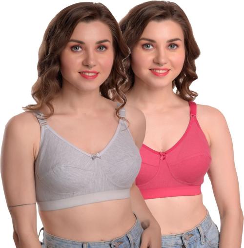 Buy Alishan Grey and Pink Cotton Blend Minimizer Non Padded Bra Bra - 32C (pack of 2) Online at ...