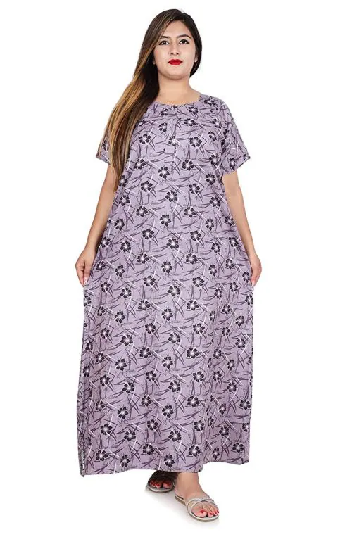 Buy SHREE VITTHAL Women Grey Printed 100% Pure Cotton Nighty Online at Best Prices in India ...