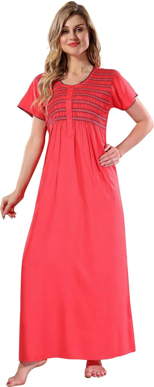 Buy Be You Women Peach Self Design Viscose Rayon Nighty Online at Best ...