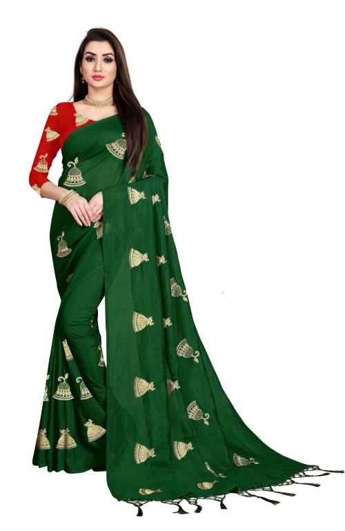 Buy sareya veela Bollywood Women Dark Green Embroidered Art Silk Sarees ...