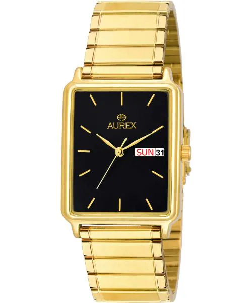 Buy Aurex Analog Black Dial Gold Strap Watch For Men - (Ax-Gsq054-Bkg ...